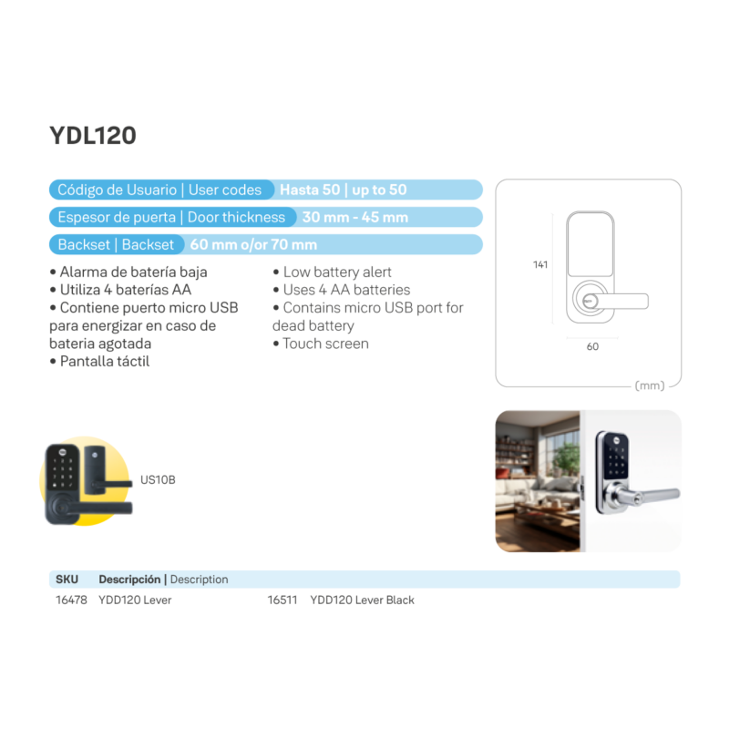 Cerrojo Digital Yale YDL120 - Yale Ecuador